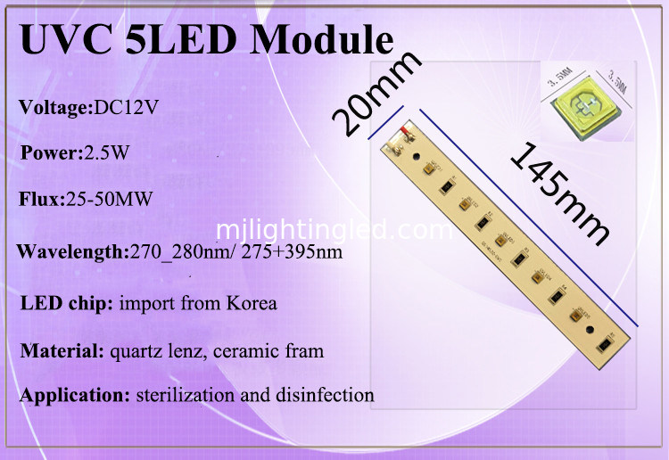 12V 2.5W UVC Led Module Sterilization And Disinfection UV Modules For ...